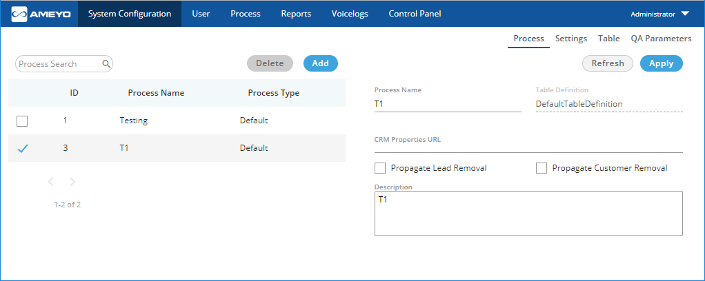 Process in System Configuration